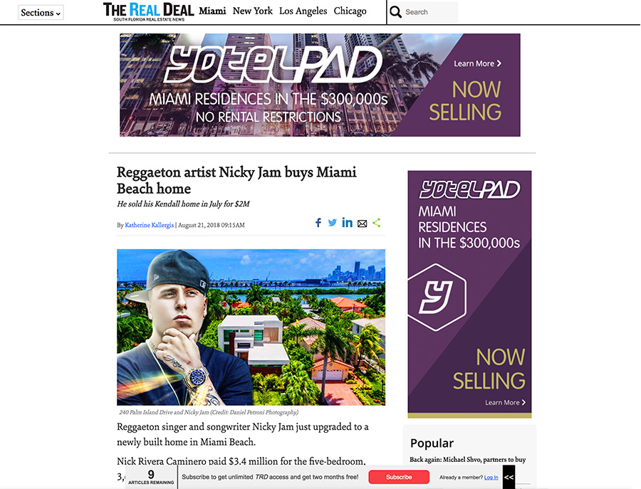 The Real Deal – Nicky Jam buys Miami Beach home - LA VIE EST BELLE